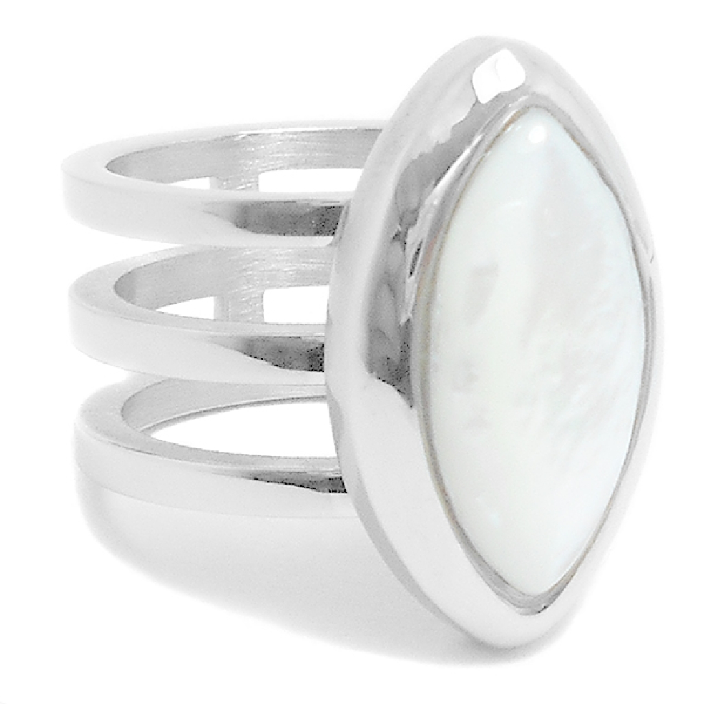 Anillo triple con piedra ovalo nácar de acero quirúrgico