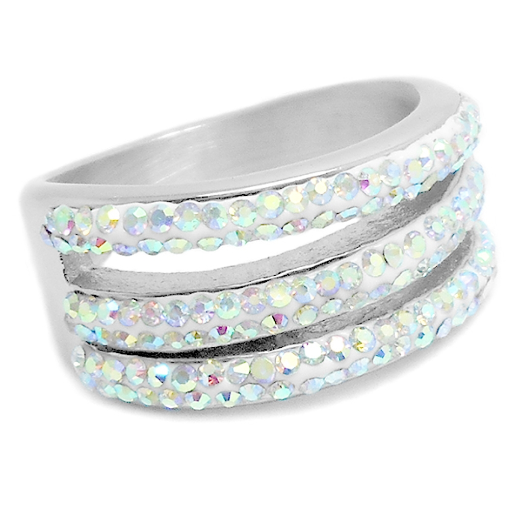 Anillo triple linea con cubics tornasol de acero quirúrgico